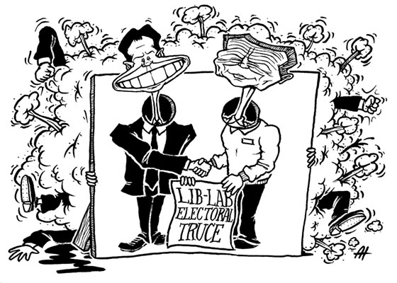 Lib-Lab Electoral Truce – Alex Hughes Cartoons